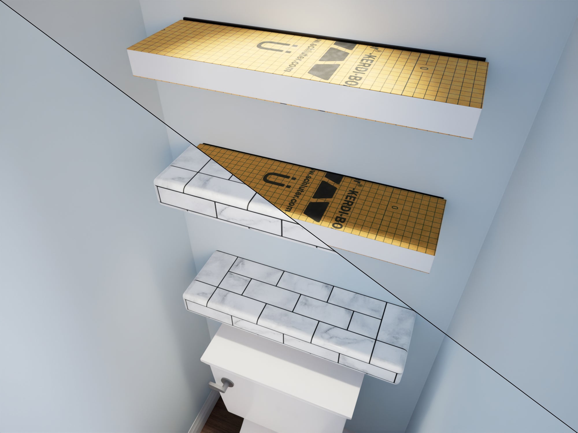 The Original™ Ready-to-Tile Free Floating Shelf with Orange Waterproof ...
