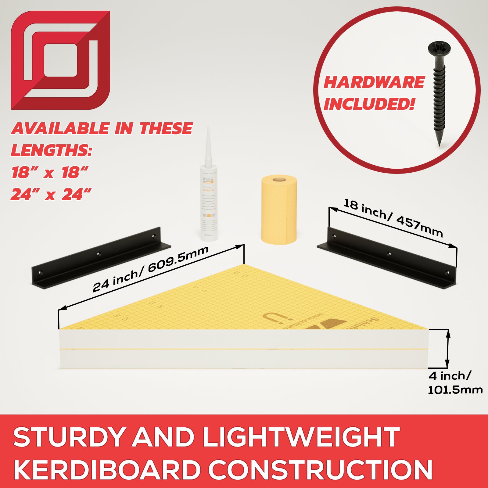 The Original Floating Corner Shower Bench Kit™ with Orange Waterproof ...