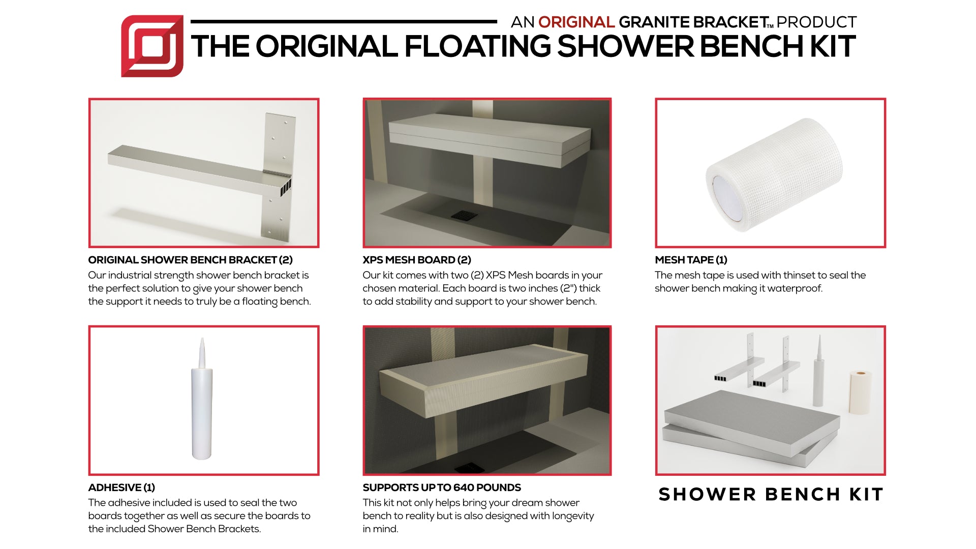The Original Floating Shower Bench Kit™ with The Original Shower Bench ...
