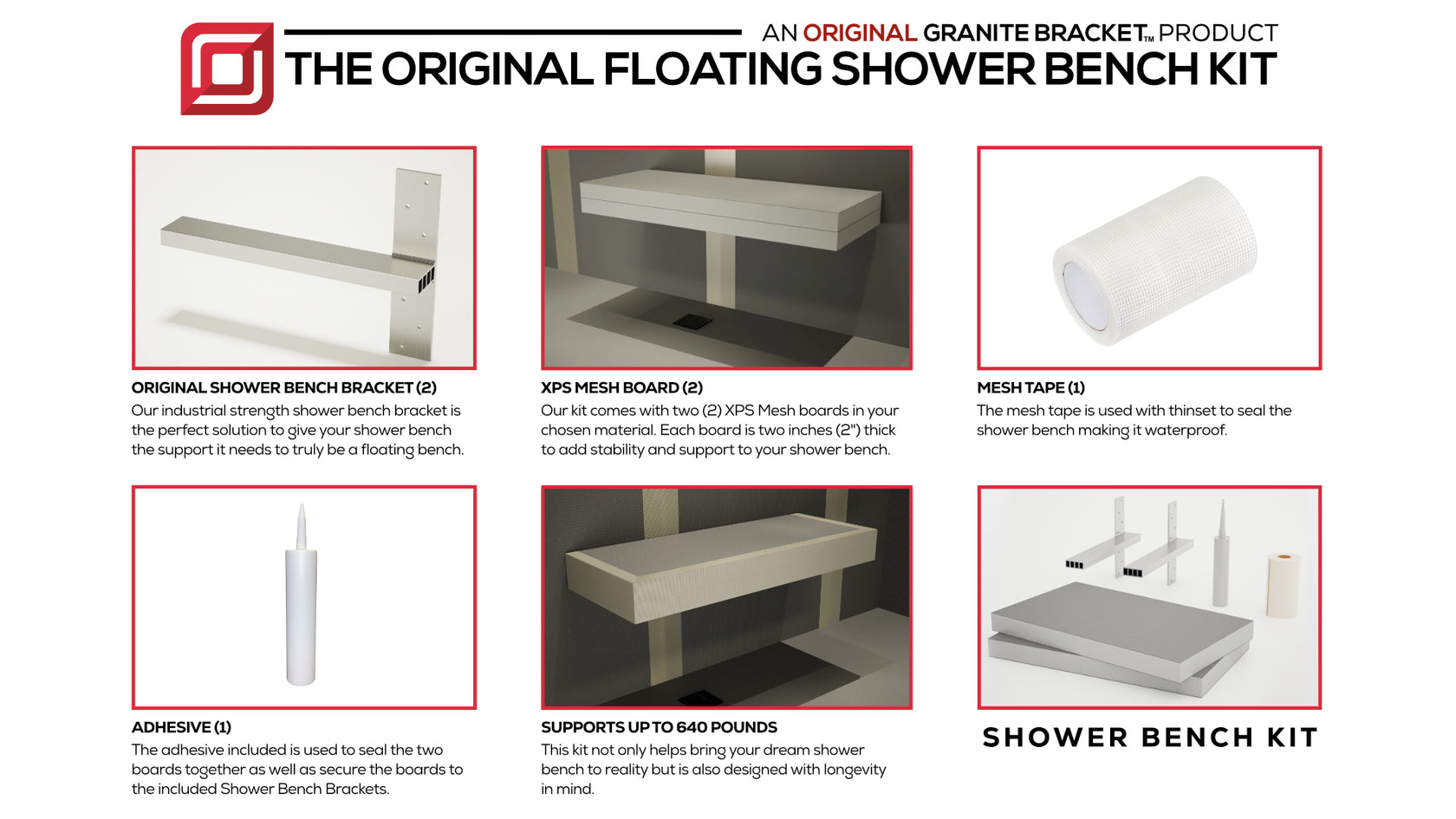 The Original Floating Shower Bench Kit­™ with GoBoard® | Free Shipping ...